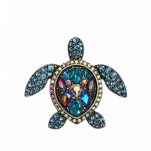 Anthropologie | Jewelry | Turtle Elegant Blue Crystal Turtle Brooch ...